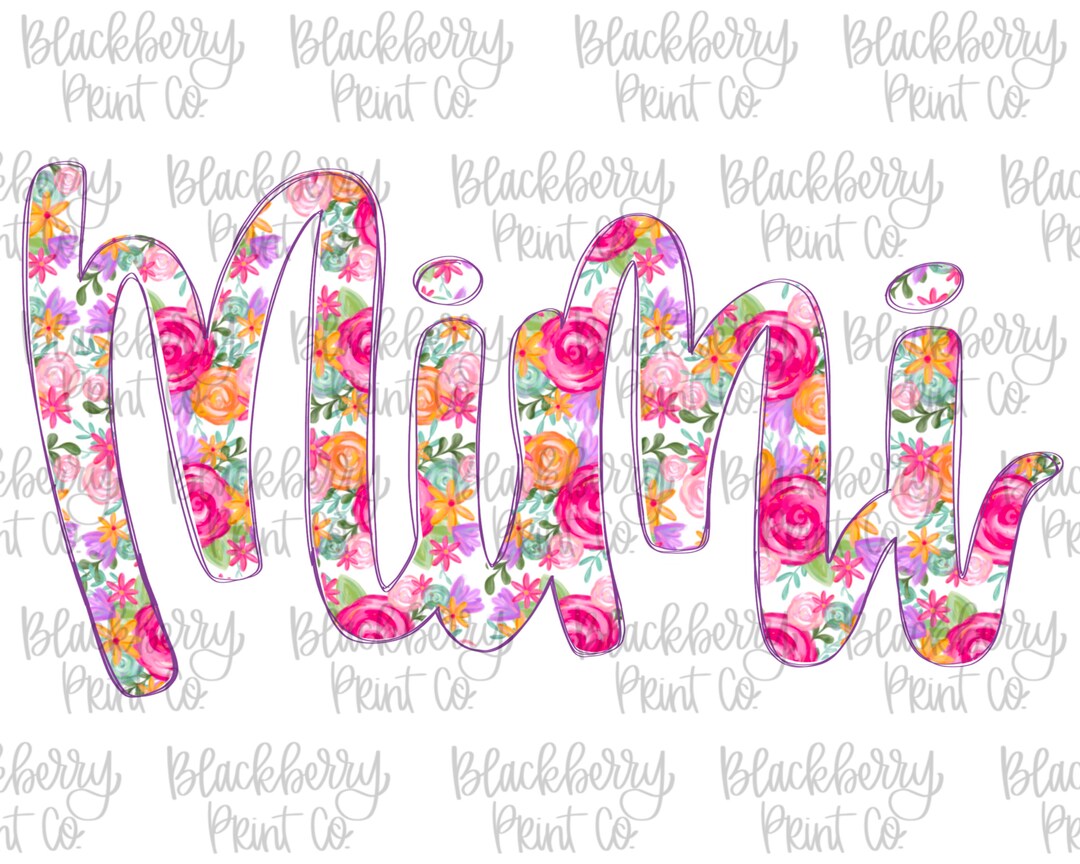 Mimi Pink Floral Filled PNG Digital Download Hand Drawn Sublimation DTF ...