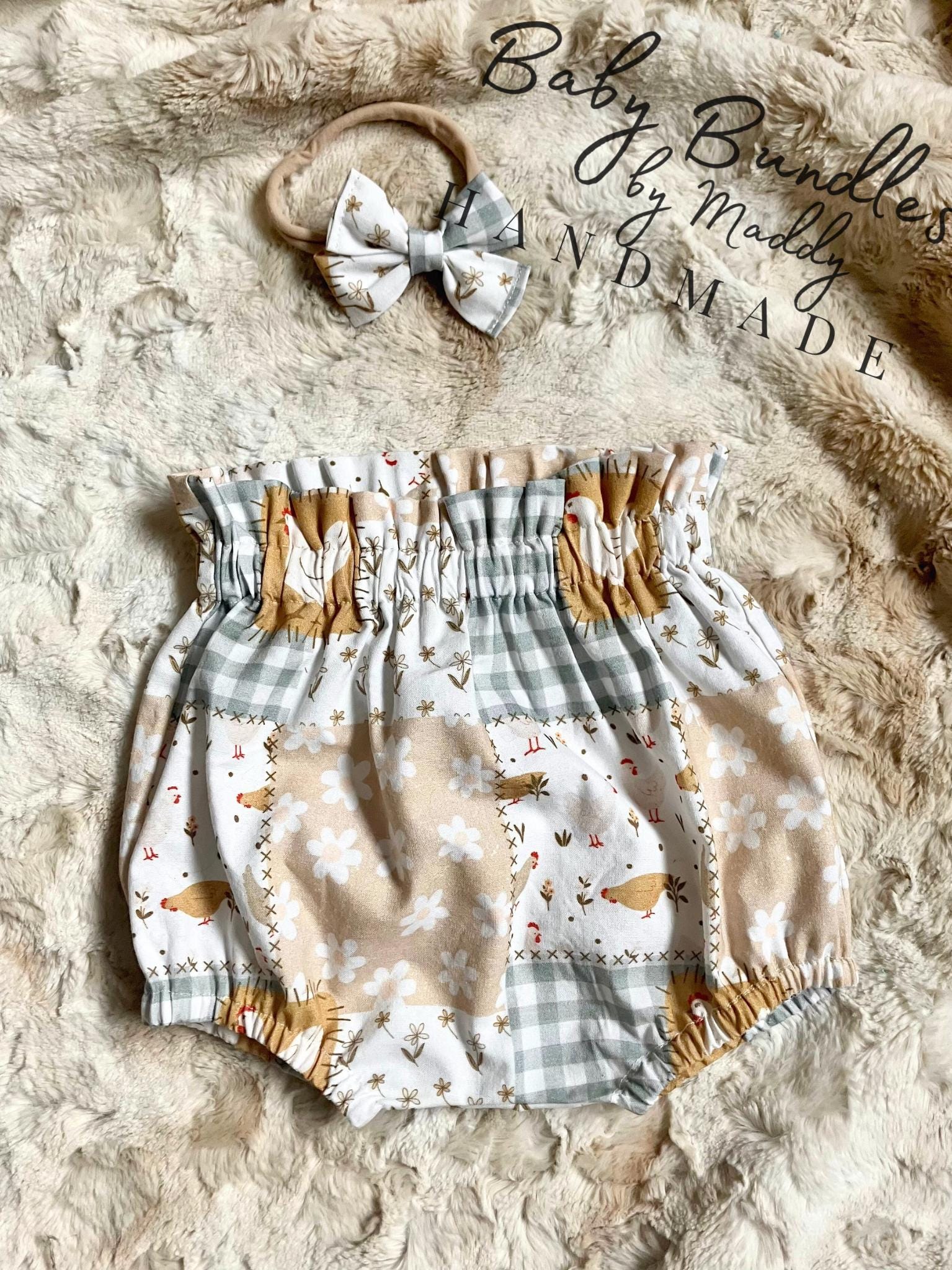 Paper Bag Bloomers Diaper Cover and Matching Bow for Baby Girls ...