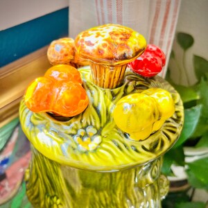 Vintage 70s Green Tree Stump Cookie Jar With Mushroom Lid Retro Kitchen ...