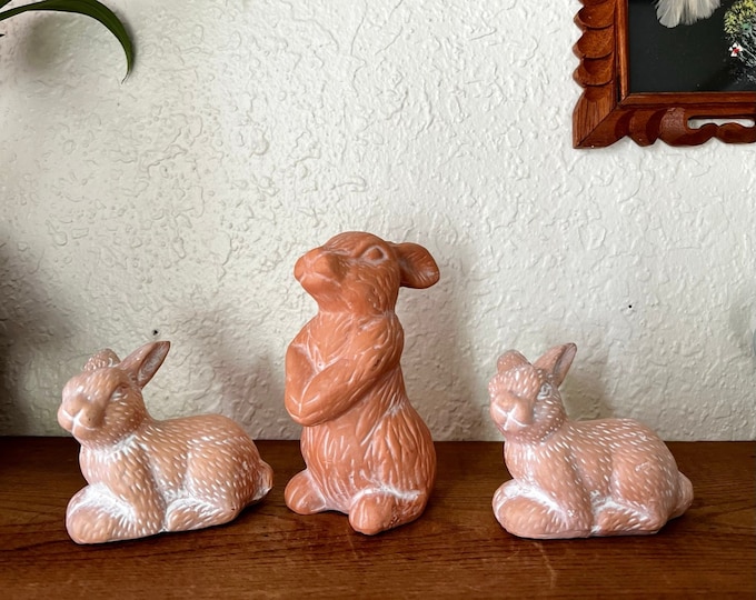 Vintage Terra Cotta Pottery Bunny Set - Etsy