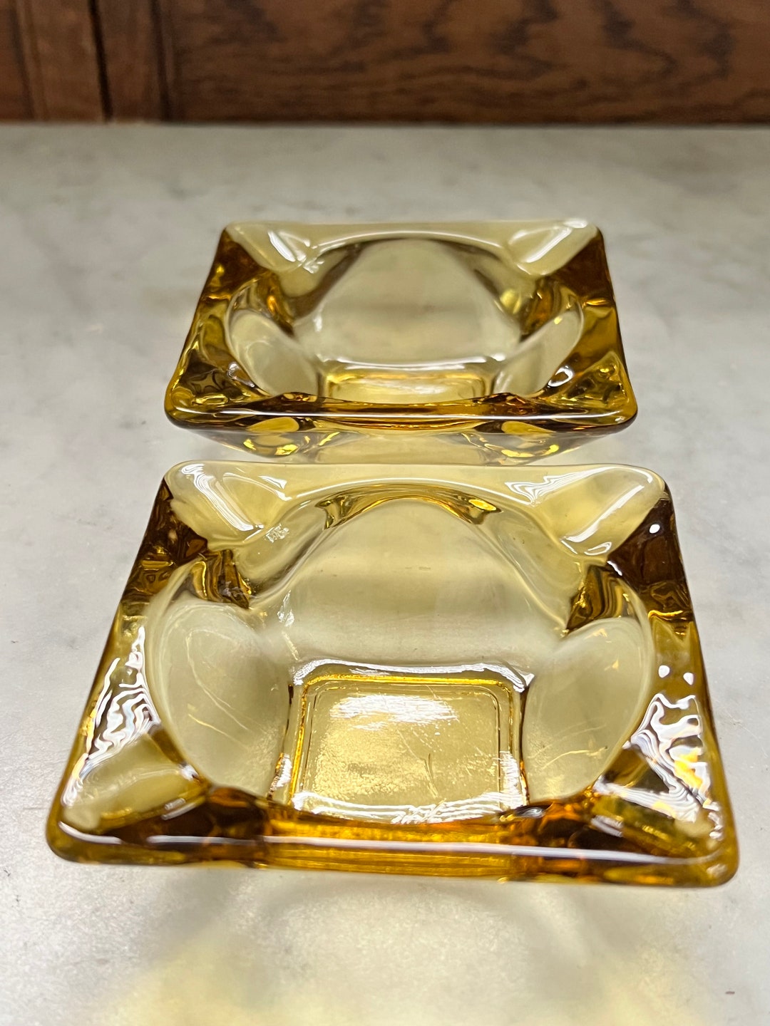 Vintage Honey Gold Amber Glass Ashtray Set - Etsy