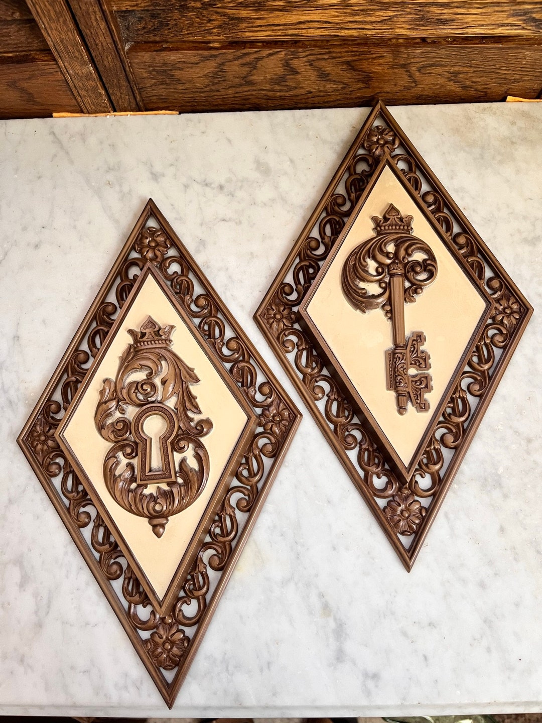 Pair of Syroco MCM Key/lock Diamond Wall Decor - Etsy
