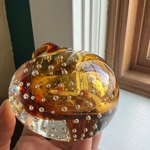 Vintage Kreiss Amber Glass Apple Paperweight Mid Century Art Glass ...
