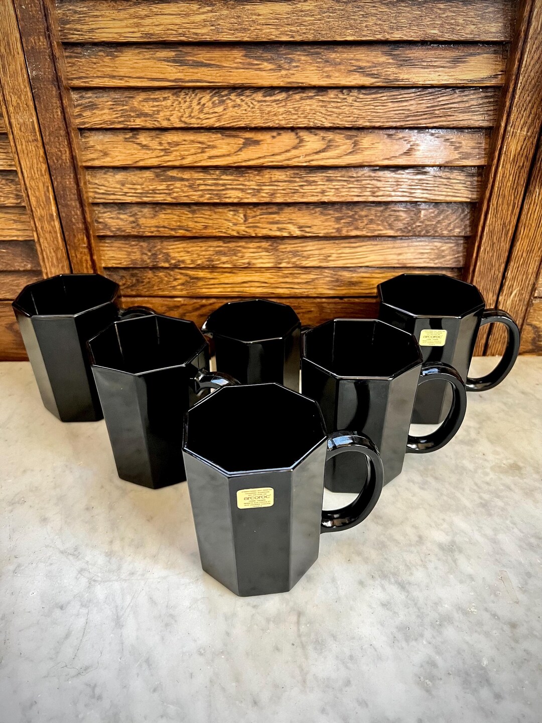 ARCOROC France Octagon Black Glass Coffee Mug Set - Etsy