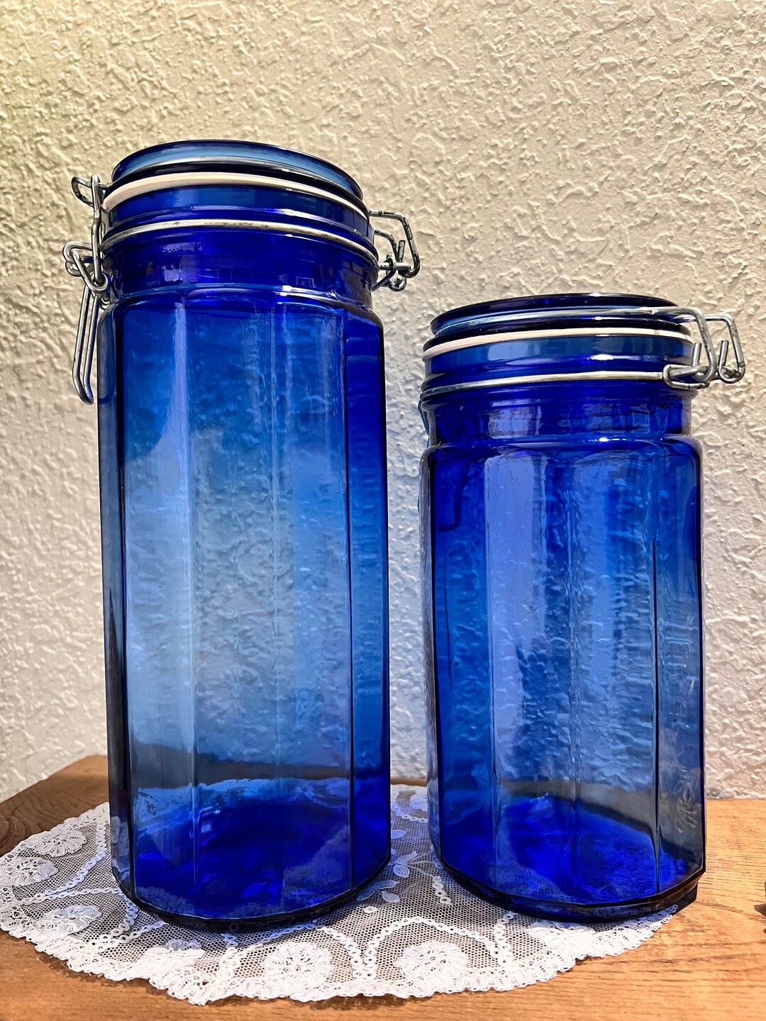 Cobalt Blue Glass Canister With Bale Lid Set - Etsy