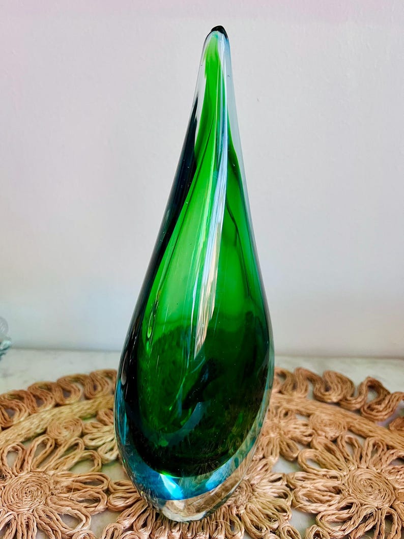 Handblown Glass Sculpture: Green & Blue Teardrop, Flavio Poli Style - Etsy
