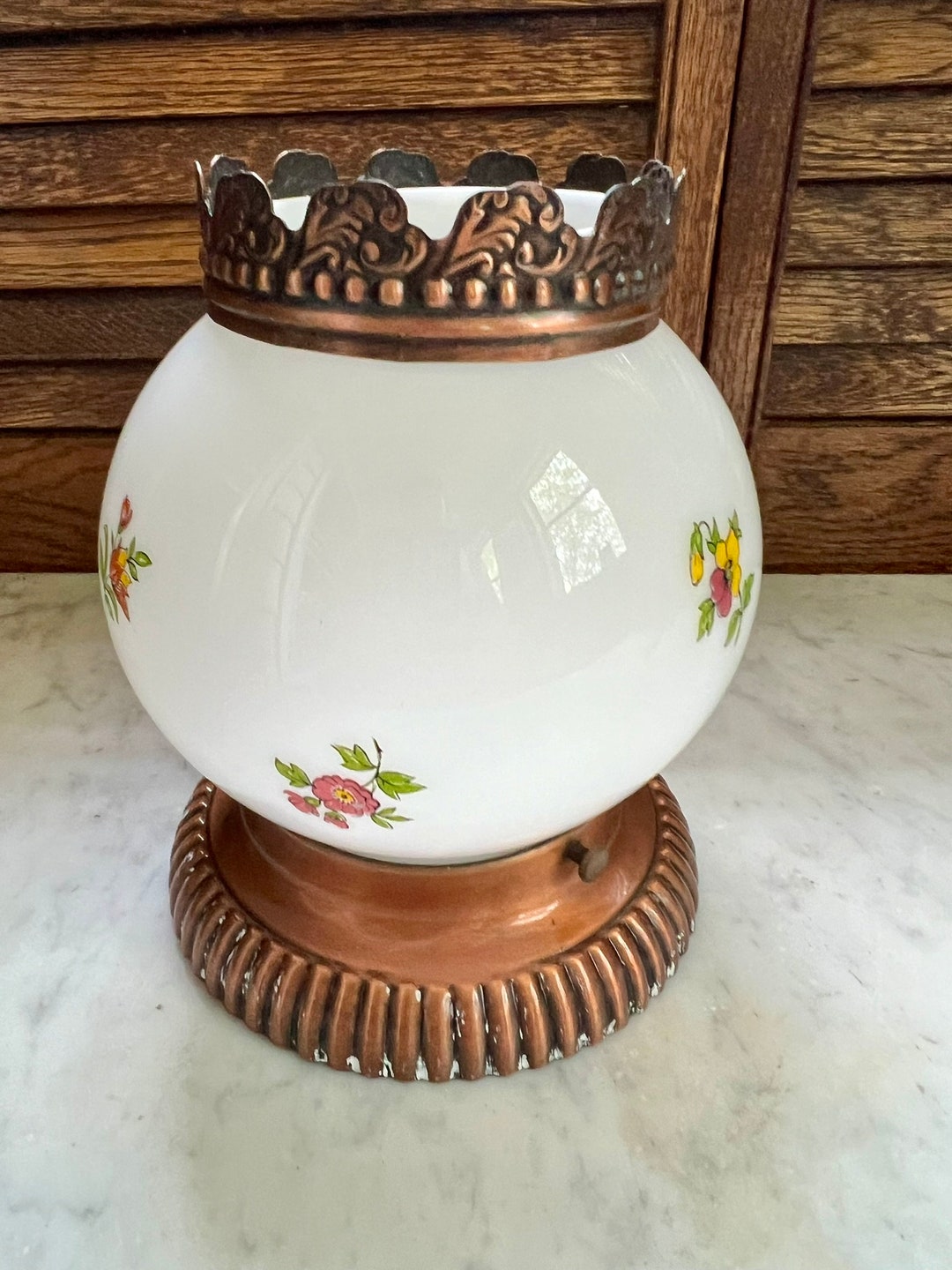 Vintage Bronze Milk Glass Globe Ceiling Light With Floral Pattern - Etsy