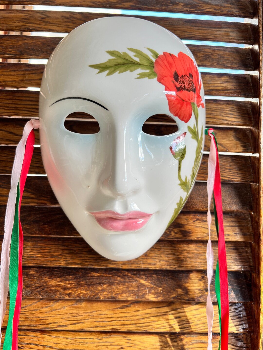 Vintage Ceramic Floral Face Mask Wall Art - Etsy