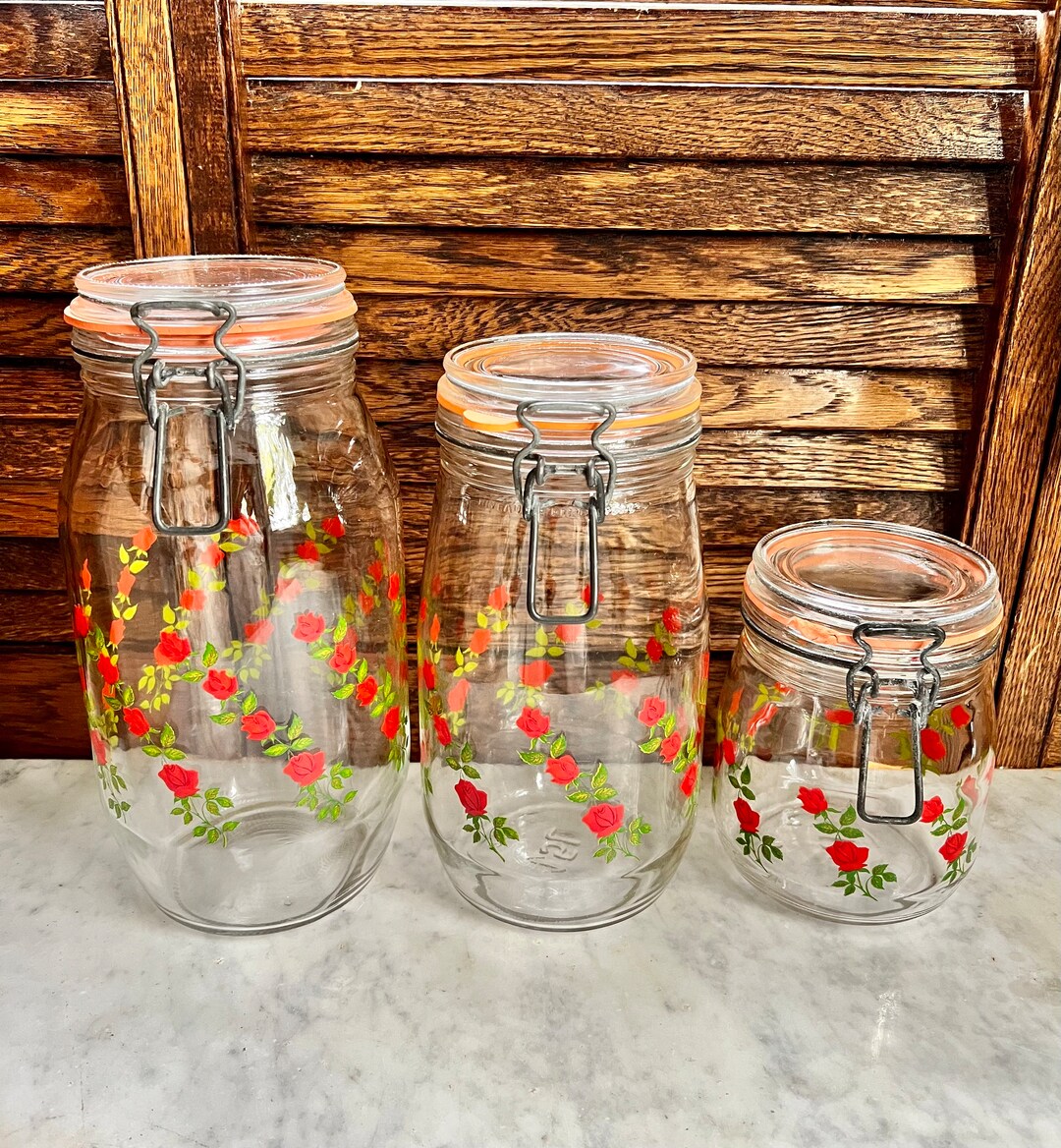 Vintage Red Roses Glass Jar Set of 3 - Etsy