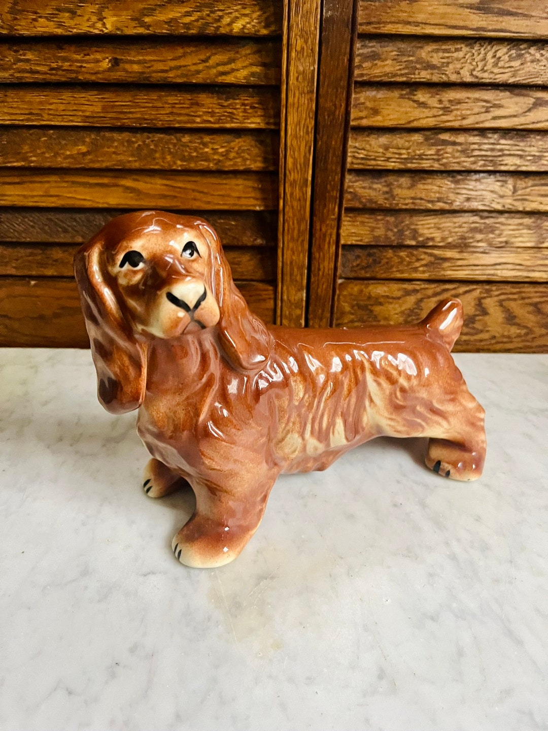 Vintage Ceramic Spaniel Dog Figurine, Sweet Face, Brown Red, 7 X 8 ...