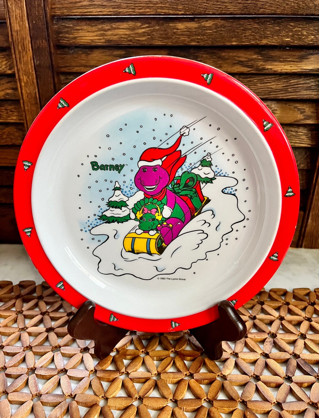 Vintage Barney and Baby Bop Sledding Plate - Etsy