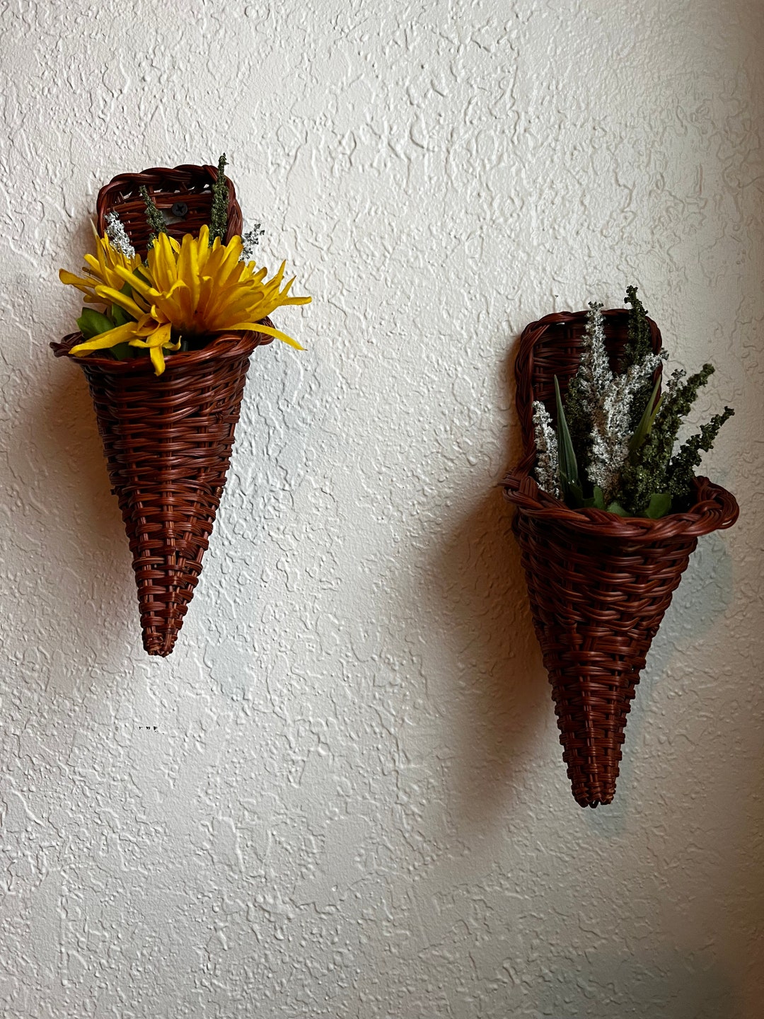 Vintage Cornucopia Wicker Wall Hanging Baskets Set Horn Shape - Etsy