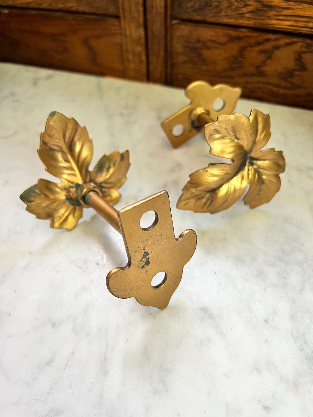 Antique Drapery Rod Co Gold Leaf Bracket Sets - Etsy