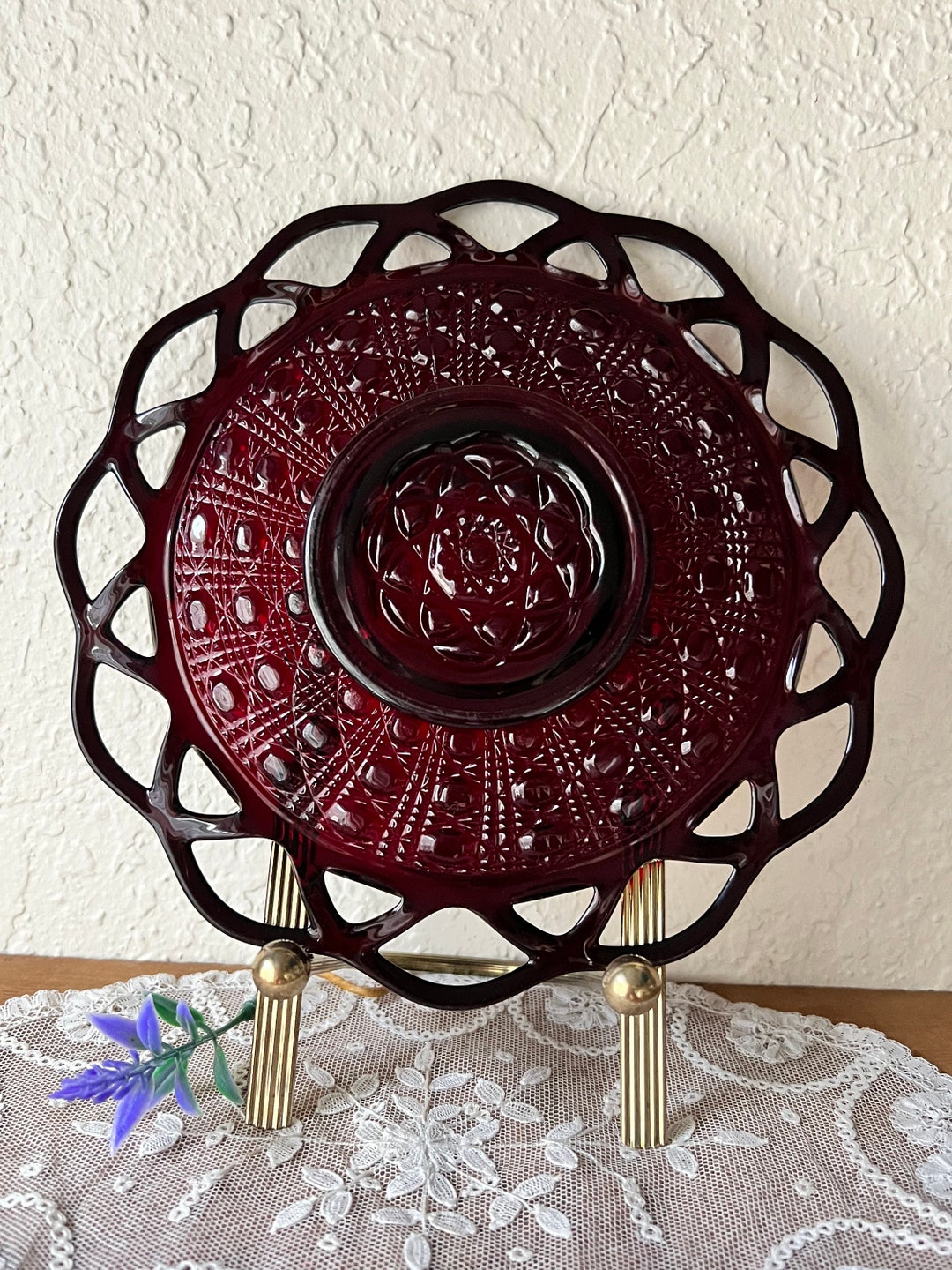 Vintage Imperial Glass Amberina Lace Edge Plate/saucer - Etsy