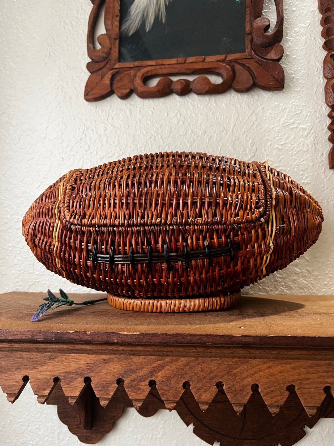 Vintage Football Shaped Rattan Basket - Etsy