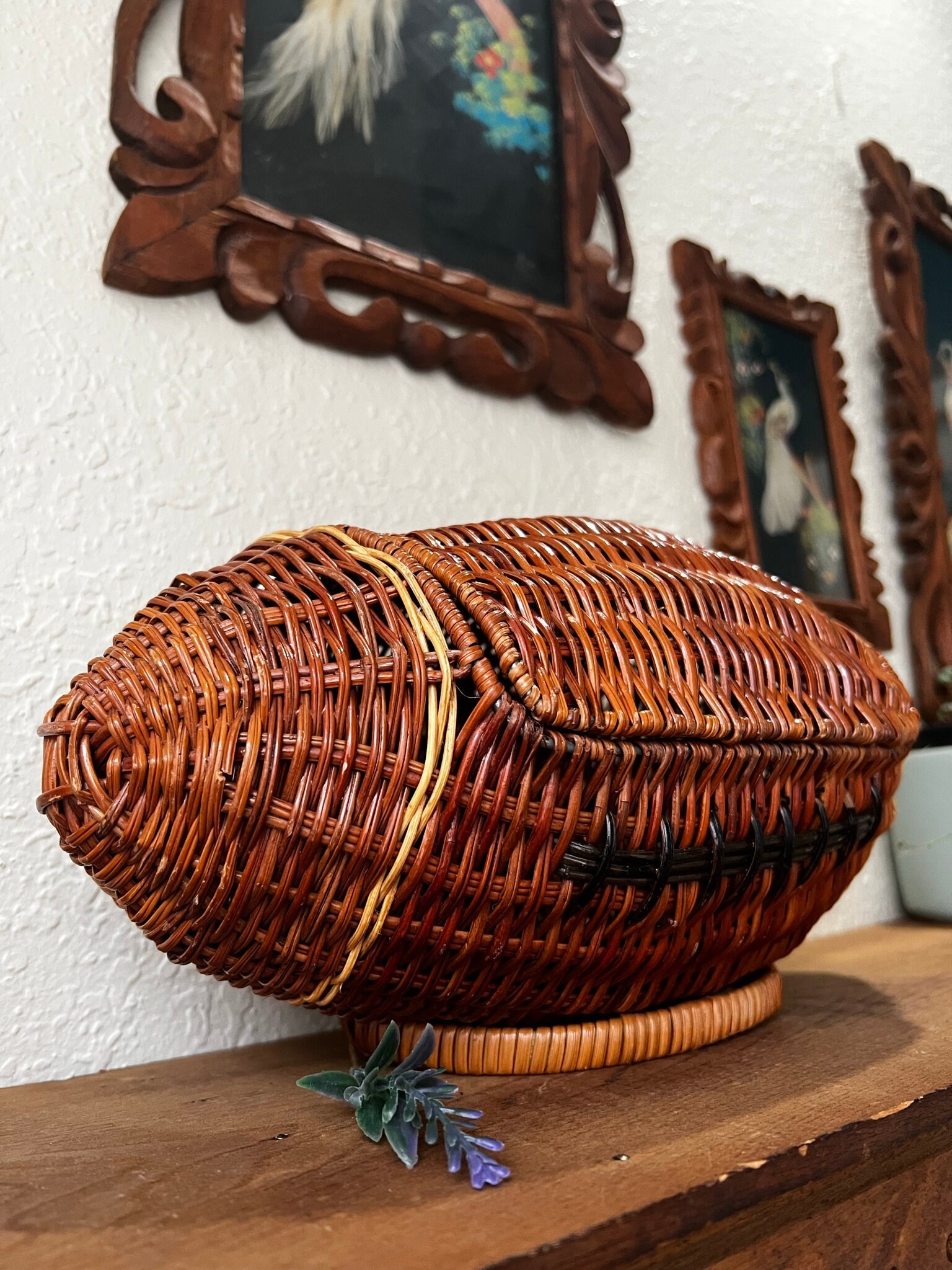 Vintage Football Shaped Rattan Basket - Etsy