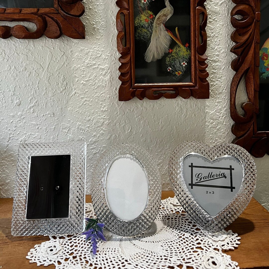 Vintage Set of Cut Clear Glass Photo Frame - Etsy