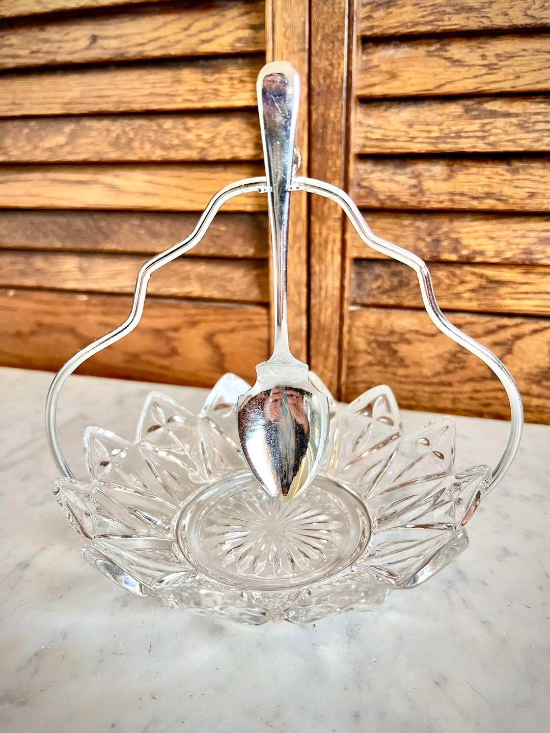 Vintage Chrome & Glass Condiment Server – Floral Dish With Spoon - Etsy