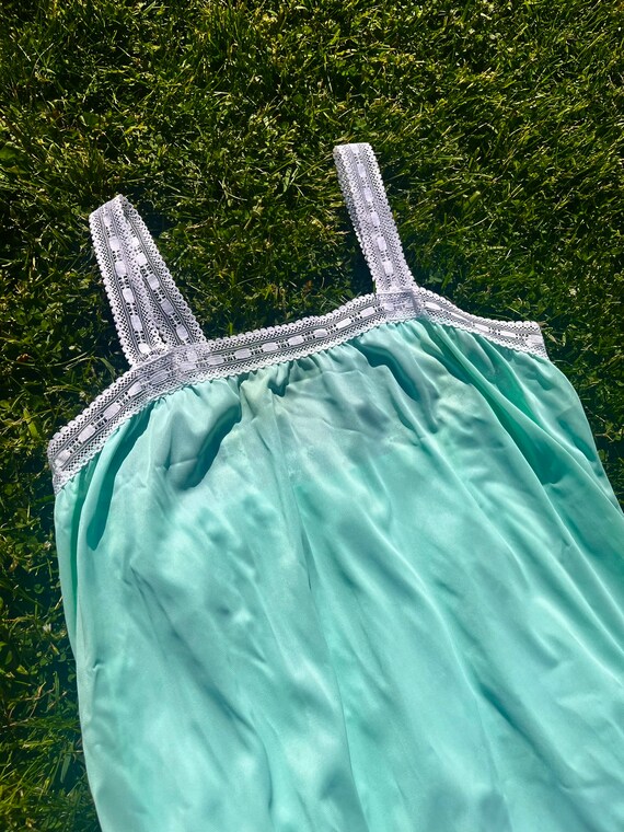 Vintage Teal Blue Lace Trim Sears 70s Night Gown - Gem