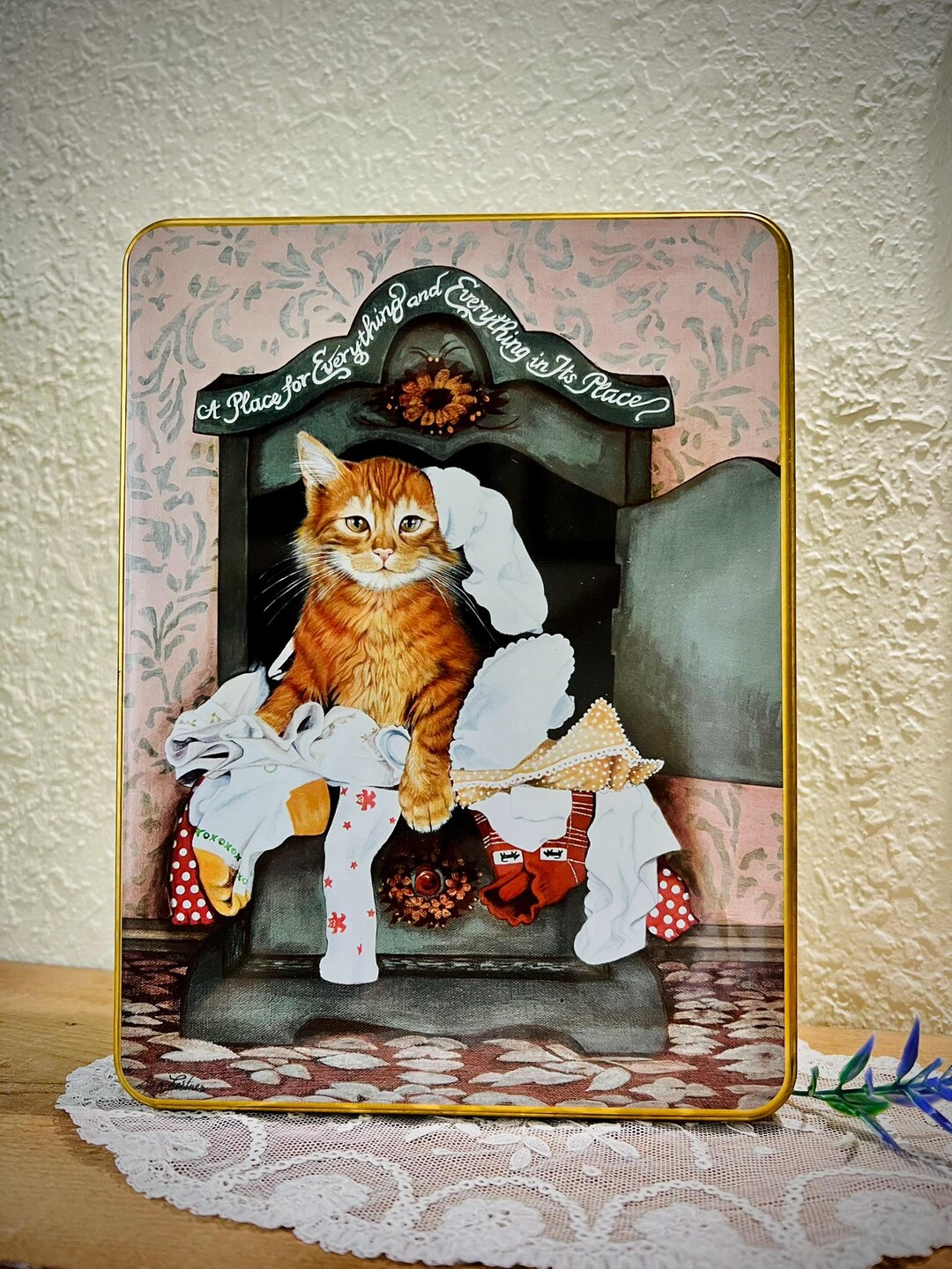 Vintage Tin With Orange Cat – "a Place for Everything" – Medium Size ...