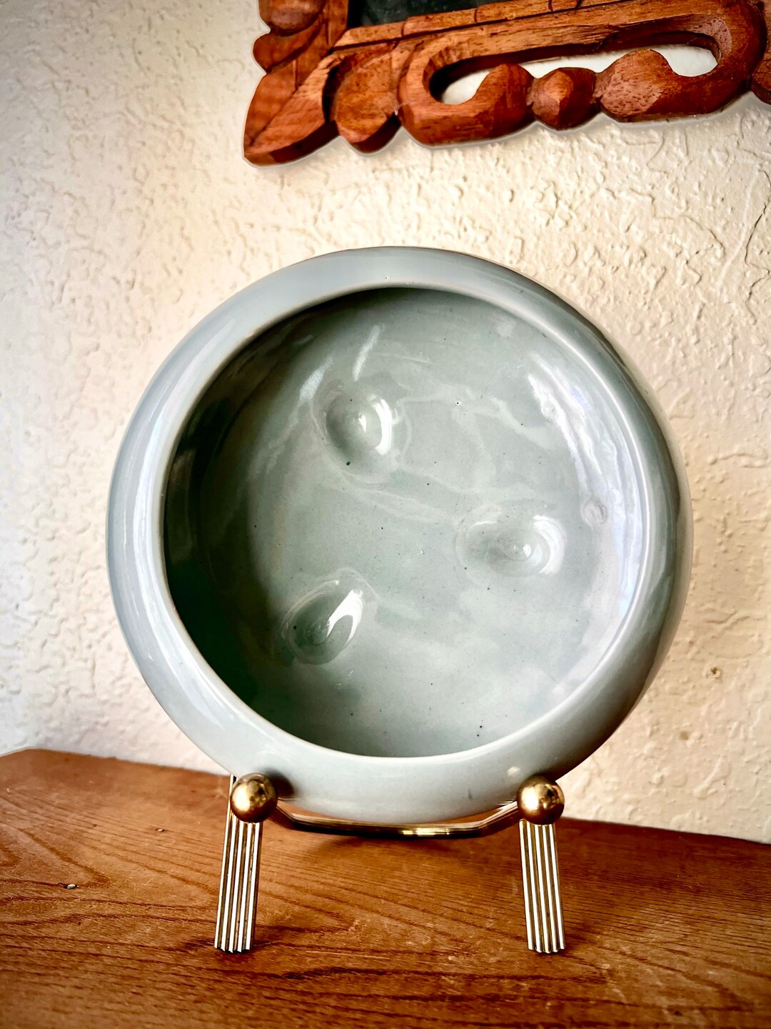 Vintage Flat Baby Blue Ceramic Planter - Etsy