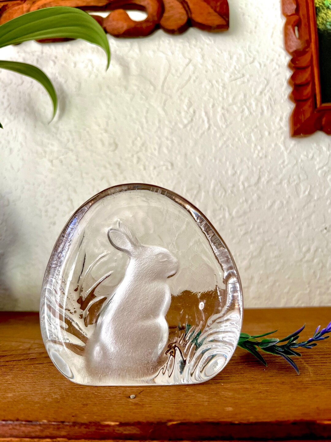 Vintage Crystal Glass Bunny Paperweight - Etsy
