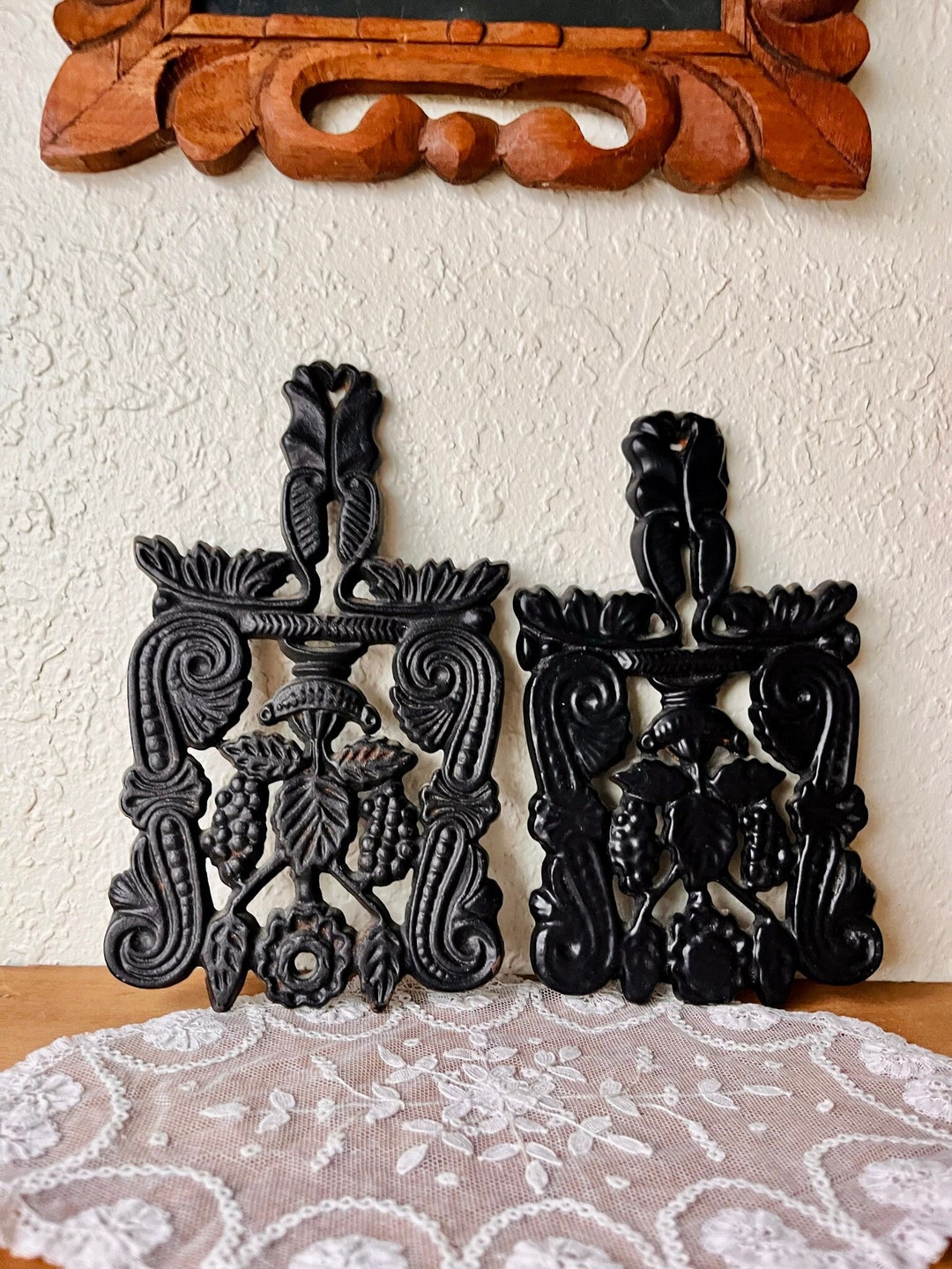 Vintage Wilton Cast Iron Trivets With Grape Design - Etsy