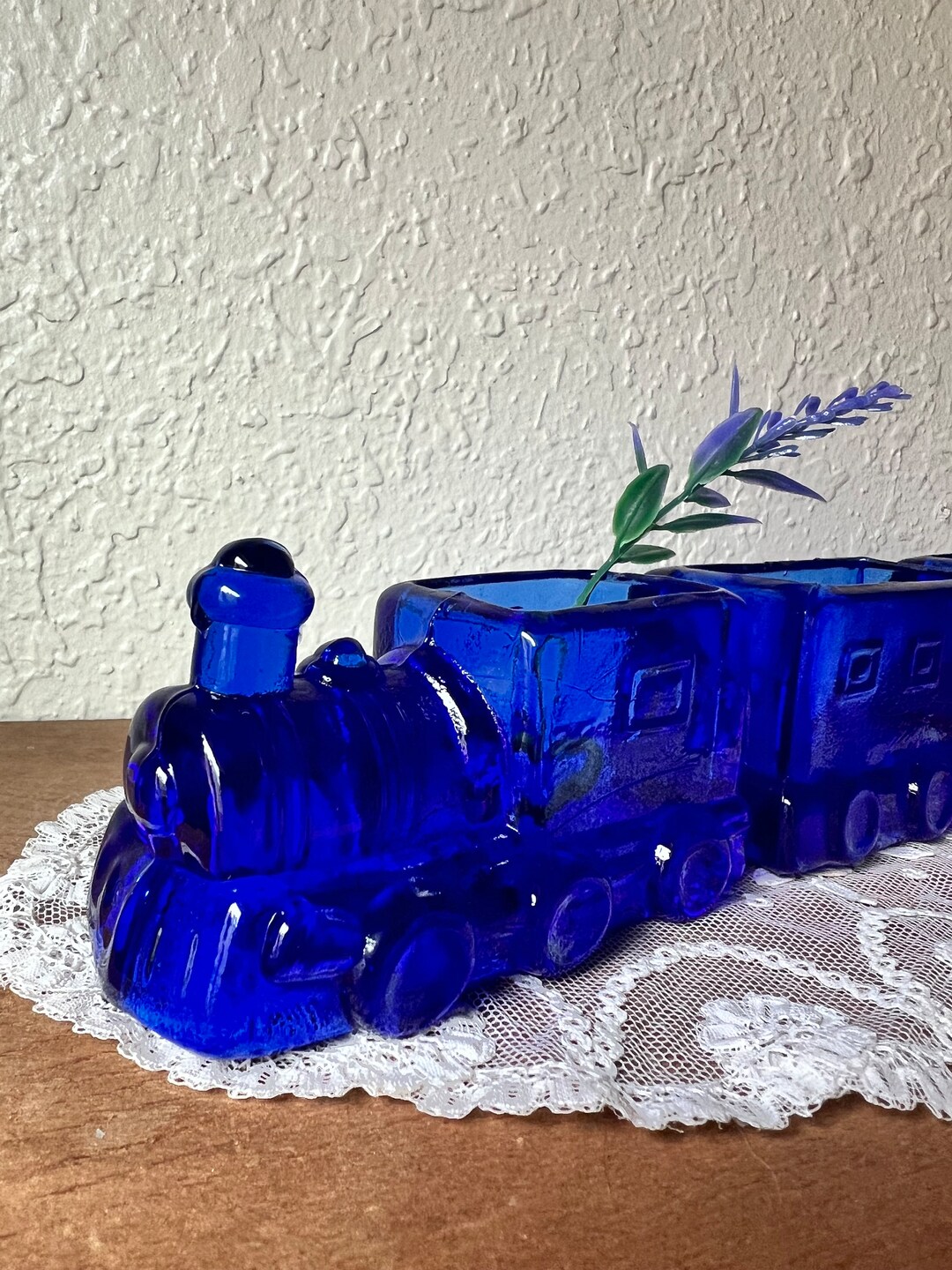 Vintage Cobalt Blue Steam Engine Glass Train Set - Etsy