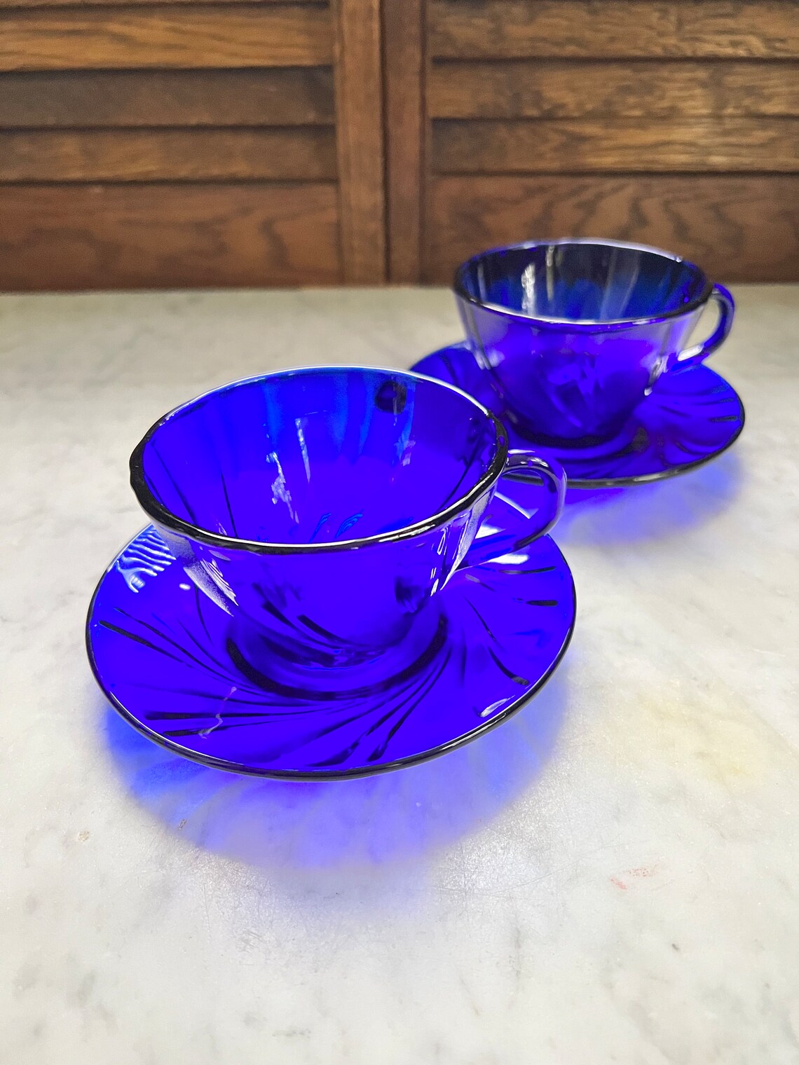 Cobalt Blue Glass Cup and Saucer Set (2) - Etsy