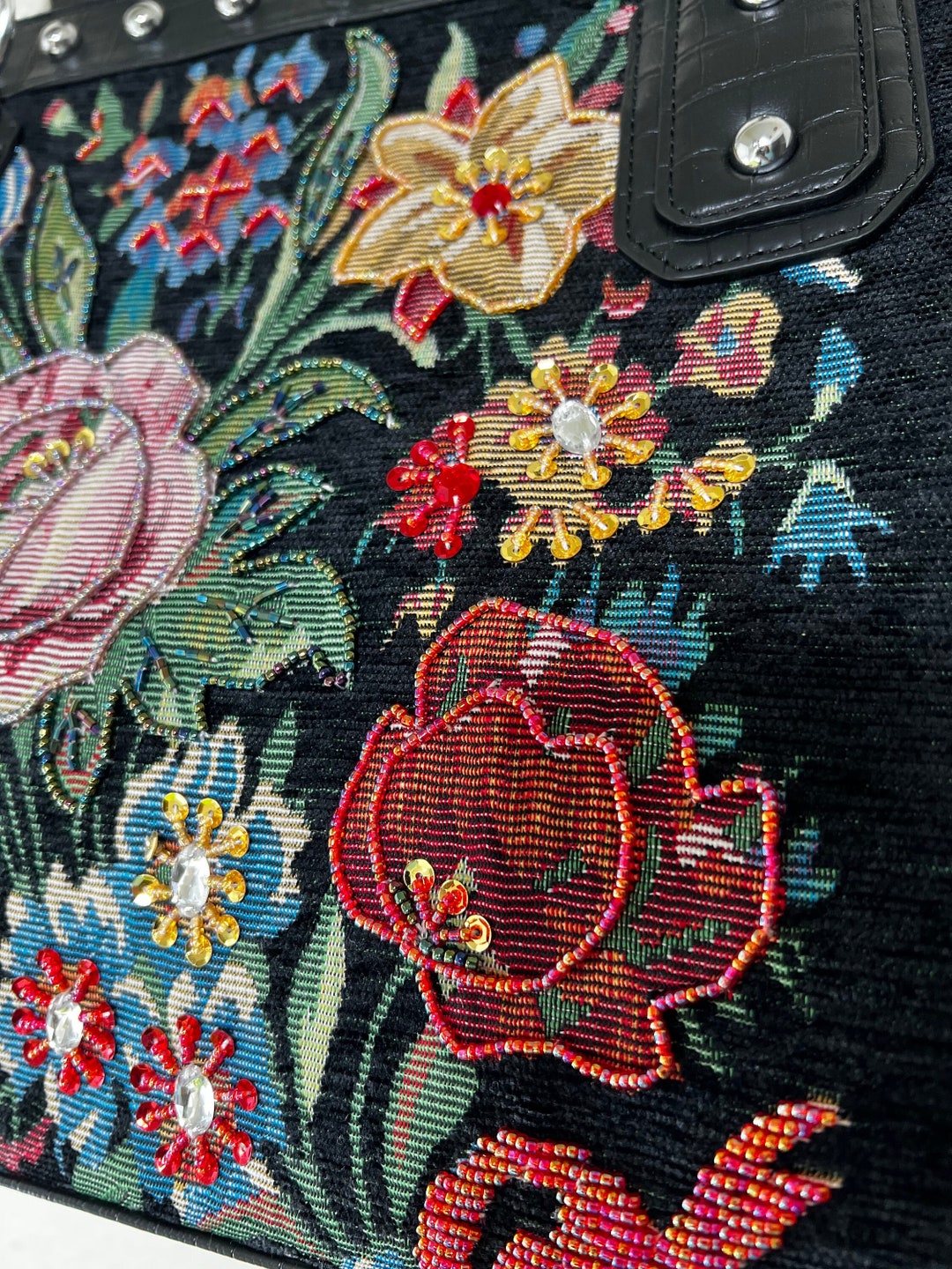 Mellow World flower Shop Hand-beaded Tapestry Zip Top Weekender Tote ...