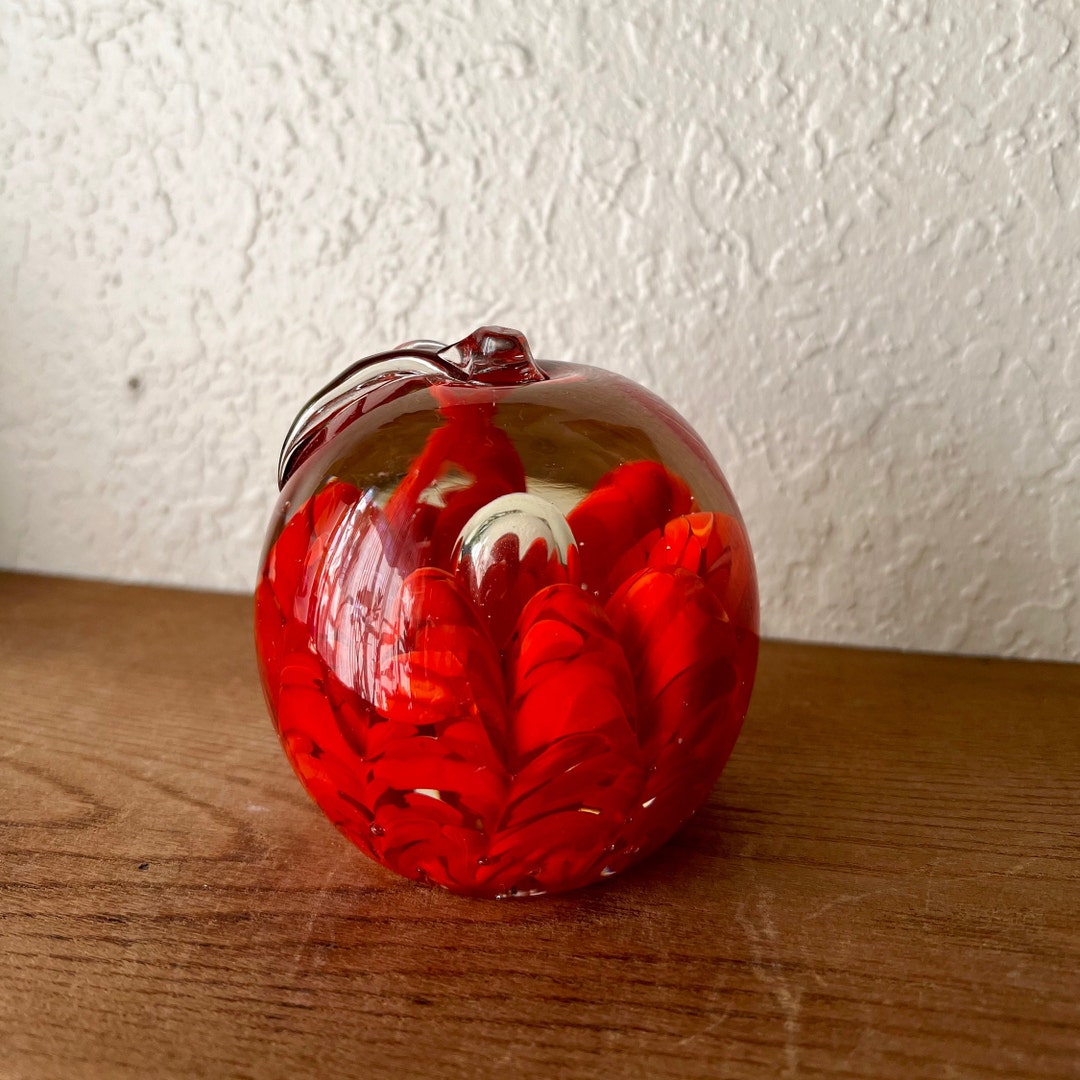 Vintage Glass Apple Paperweight - Etsy