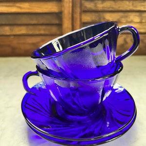 Cobalt Blue Glass Cup and Saucer Set (2) - Etsy