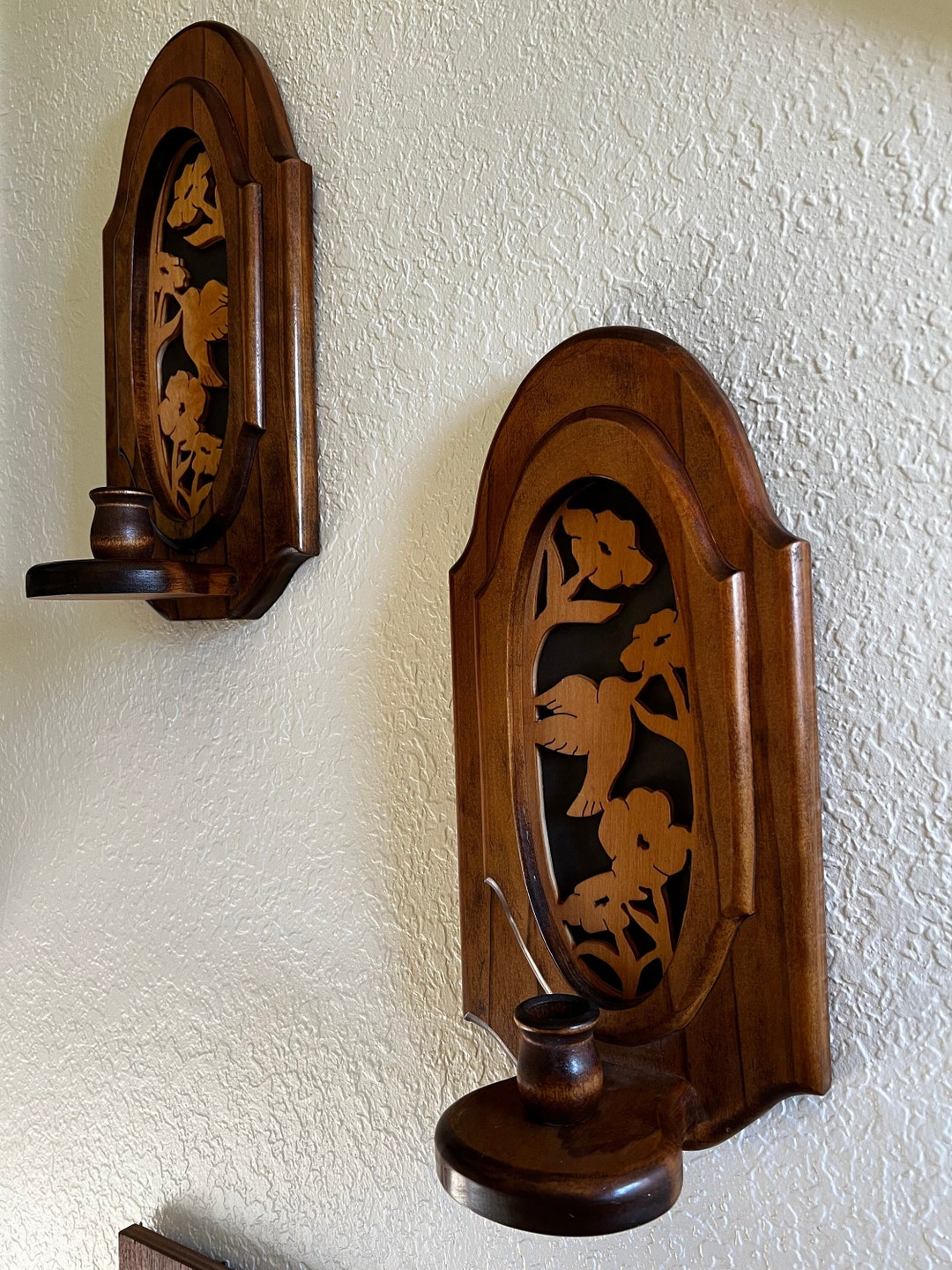 Wooden Hummingbird Etched Wall Sconces - Etsy