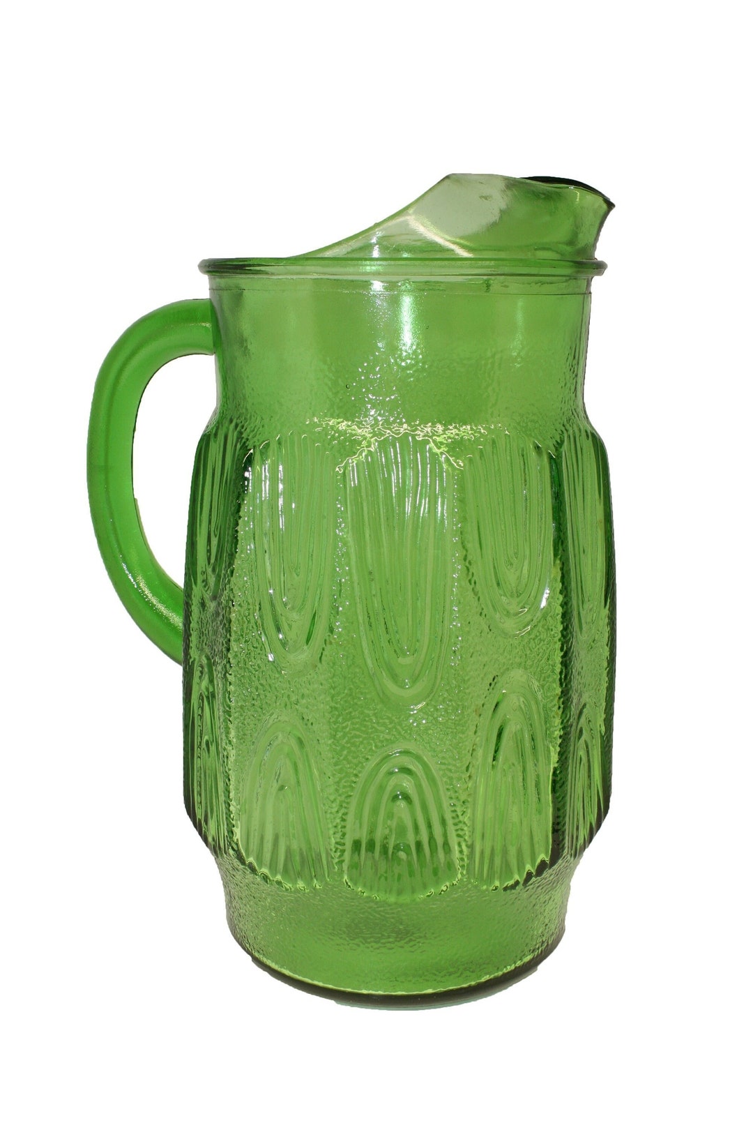 Vintage 70s Green Glass Pitcher - Etsy