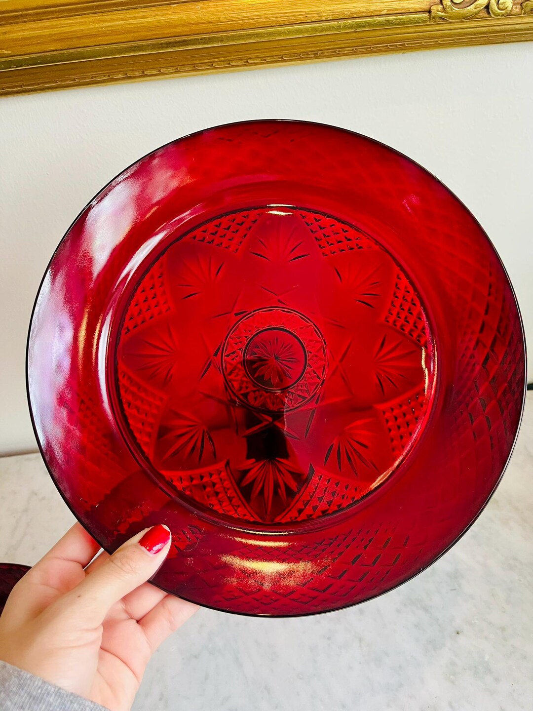 Set of 3 Cristal D’arques-durand Antique Ruby Pressed Glass Plates - Etsy