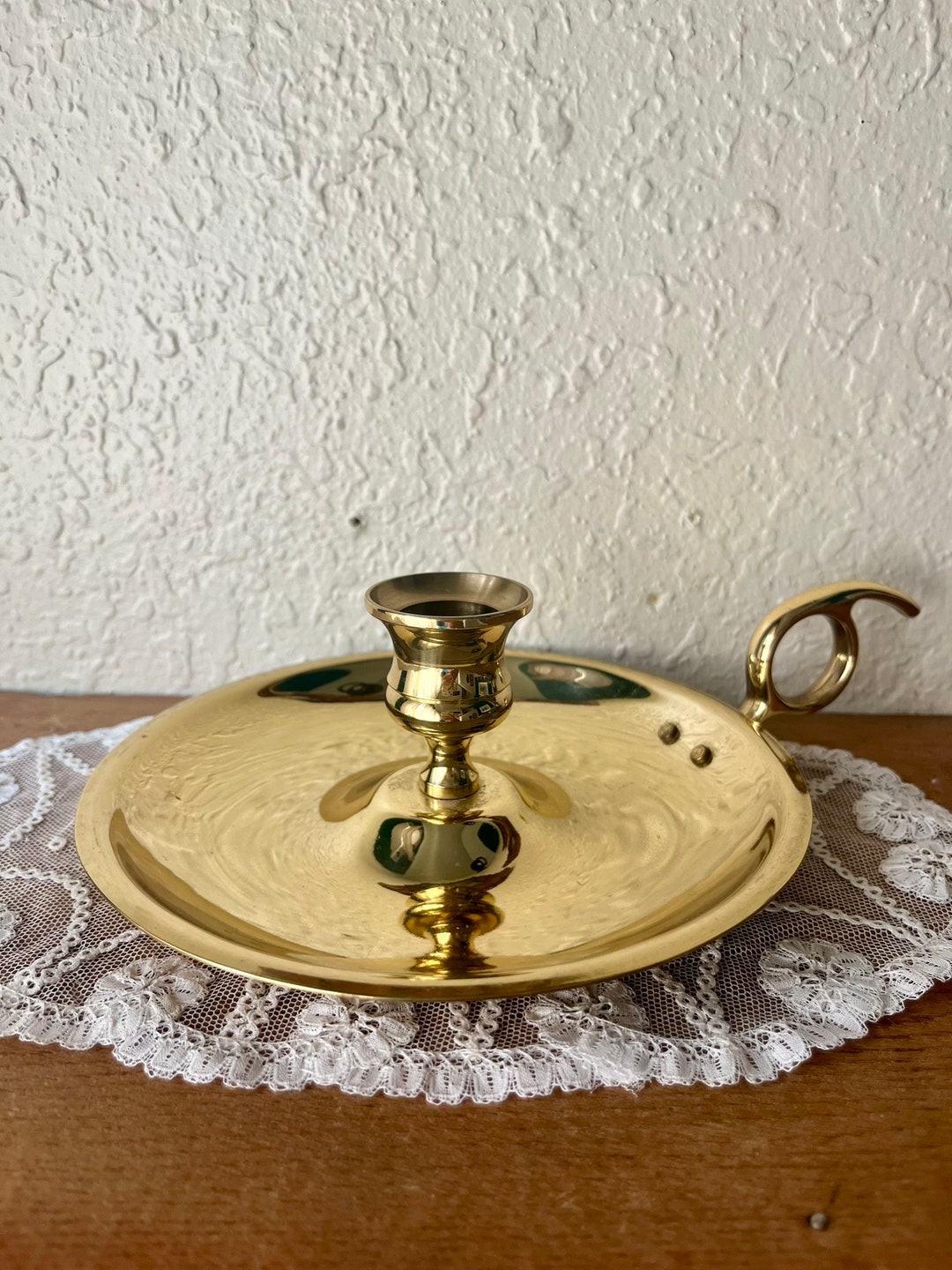 Vintage Brass Candlestick With Handle - Shiny Brass Decor - Etsy