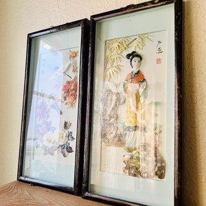 Vintage 1960s Japanese Mother of Pearl Signed Carved Shell Shadow Box ...