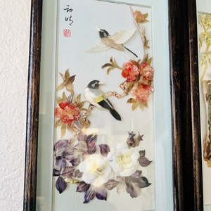 Vintage 1960s Japanese Mother of Pearl Signed Carved Shell Shadow Box ...