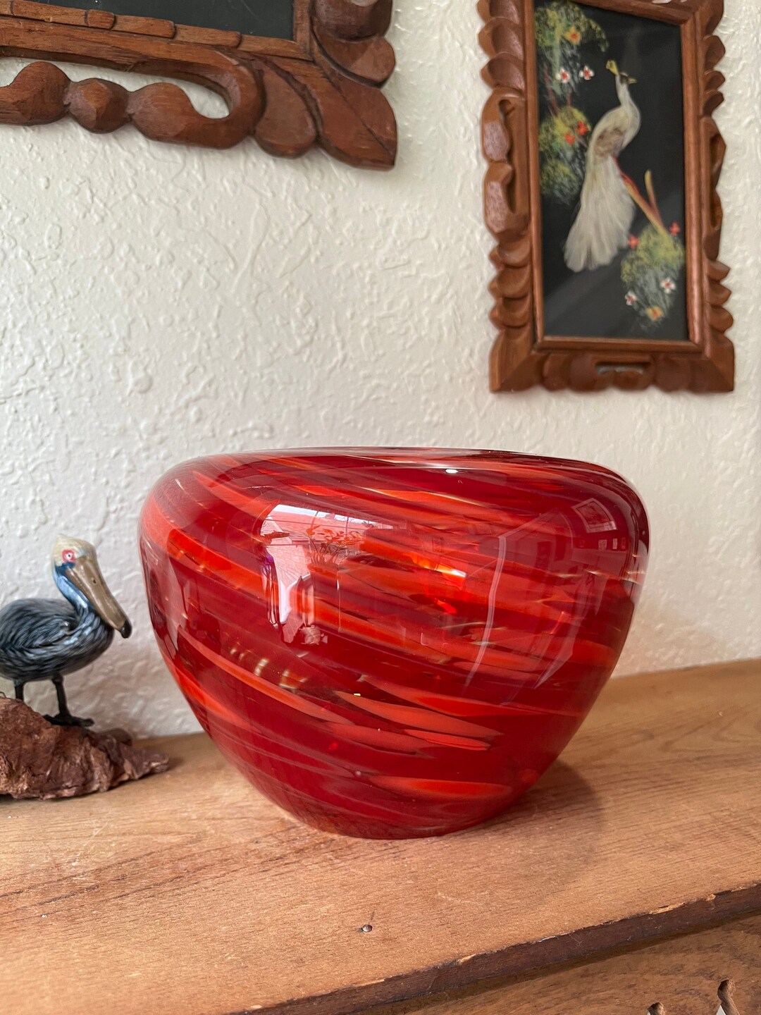 Red Orange Bowl Viterra Art Glass - Etsy