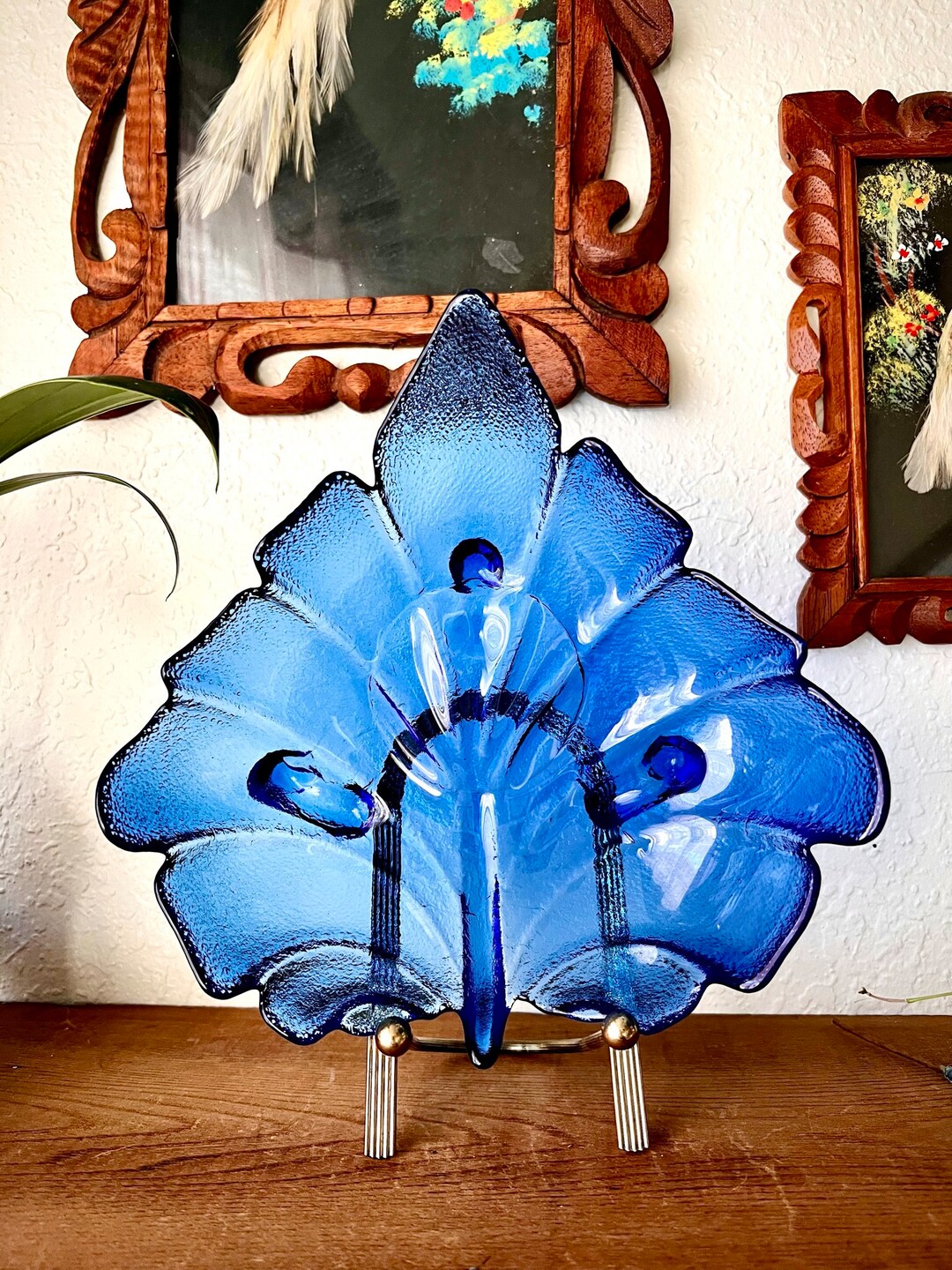 Cobalt Blue Leaf Shaped Glass Bowl - Etsy