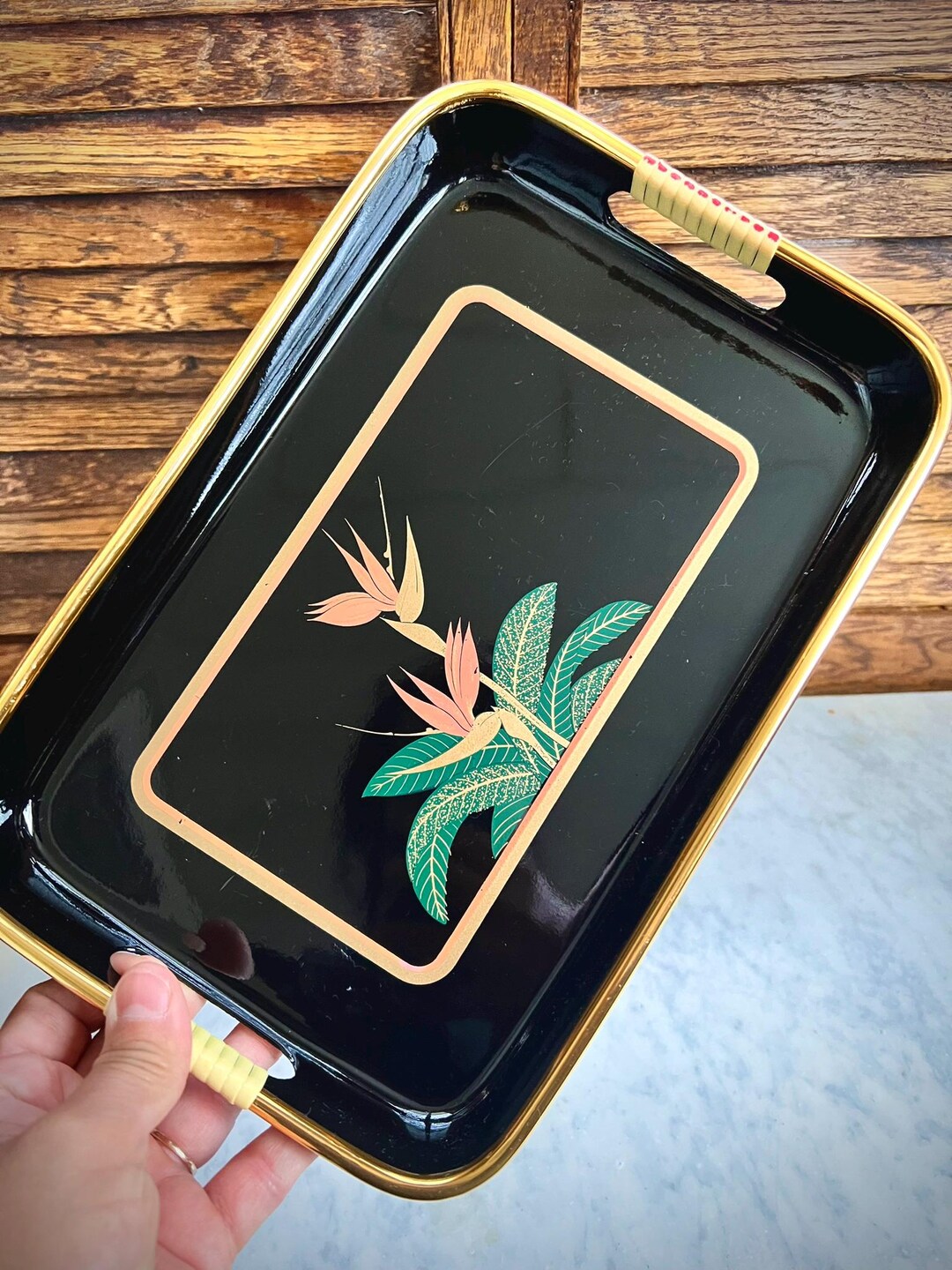 Vintage Black Lacquerware Tray With Birds of Paradise - Made in Japan ...