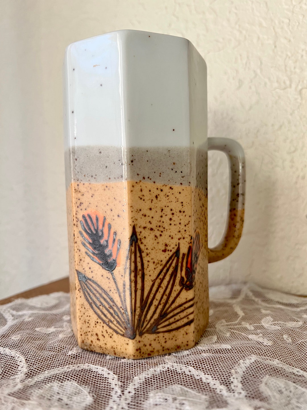 Vintage Stoneware Octagonal Mug - Etsy