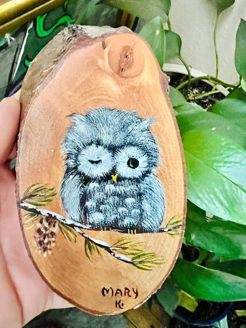 Set of 4 Hand-painted Rustic Wood Slice Animal Plaques – Cottagecore ...