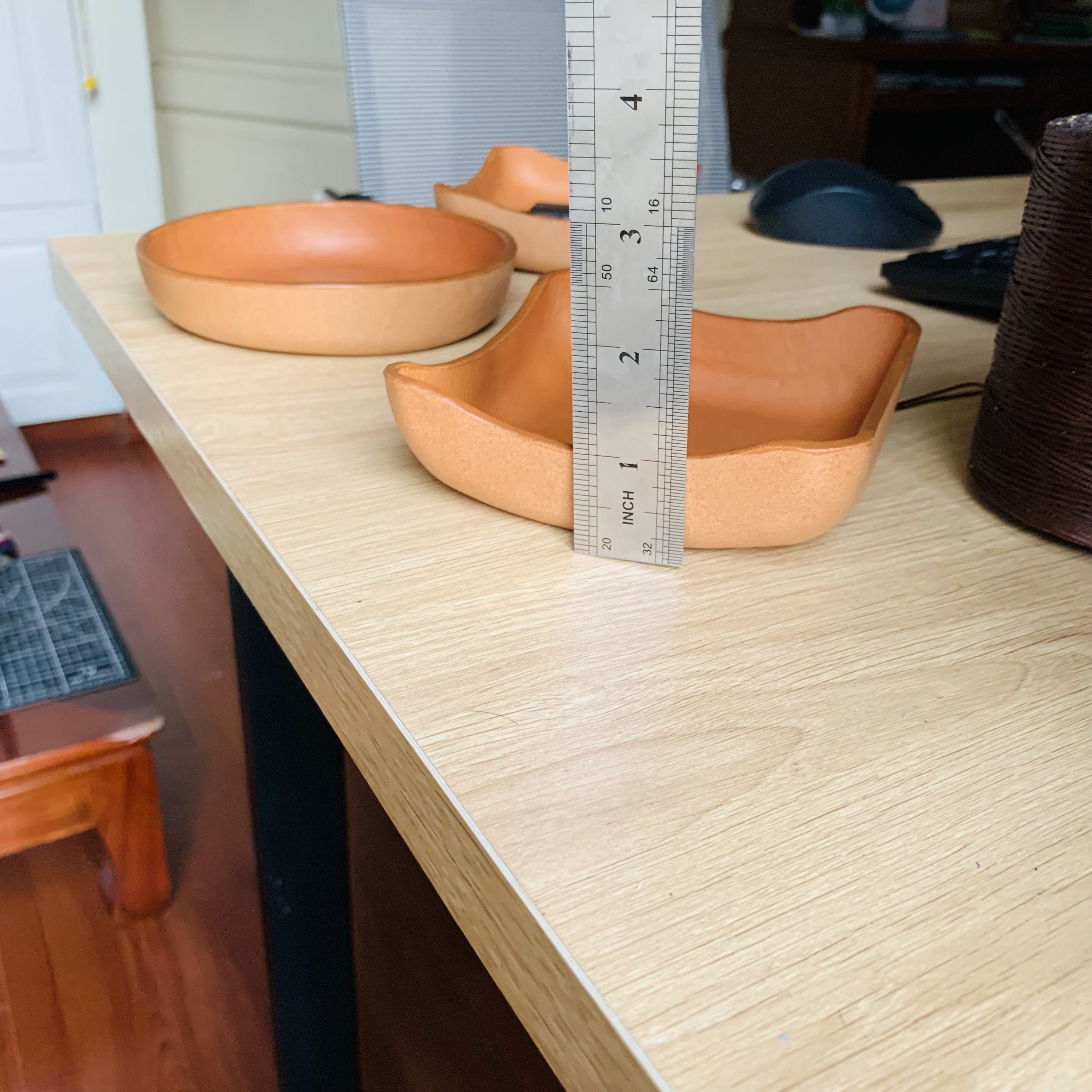 Round Leather Valet Tray Desk Organizer Leather Tray for | Etsy