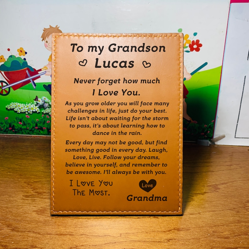 To My Grandson I Love You the Most Leather Frame Gift for Grandson From ...