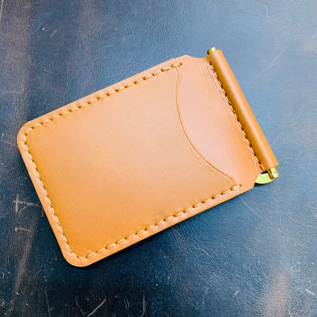 Leather Money Clip Wallets for Men, Vachetta Leather Wallet for Husband ...