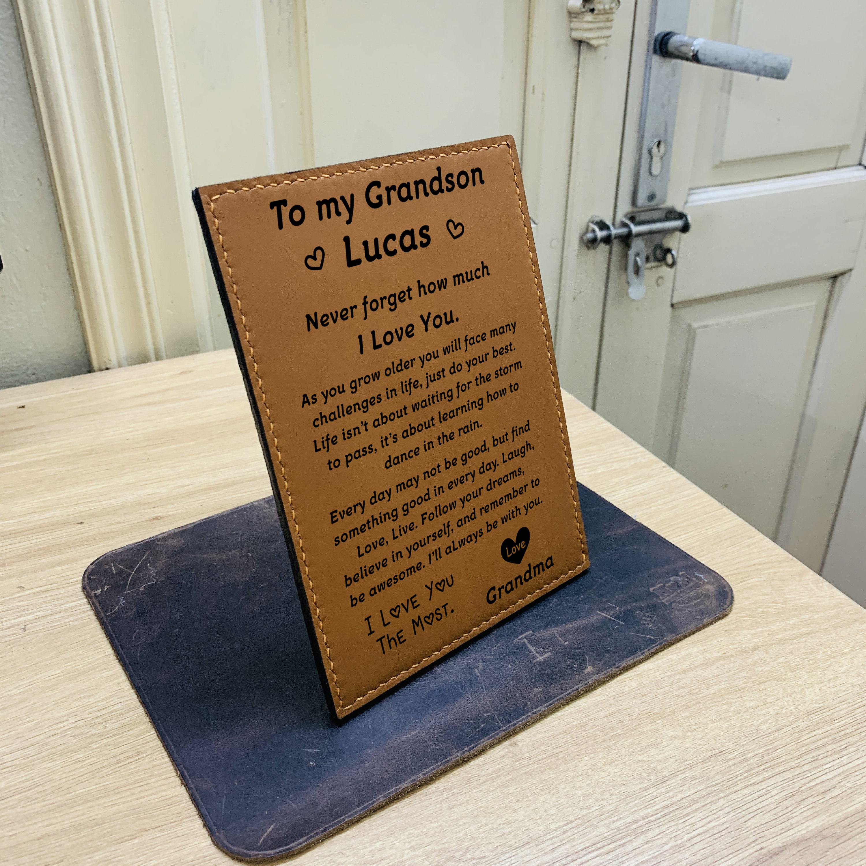 To My Grandson I Love You the Most Leather Frame Gift for Grandson From ...