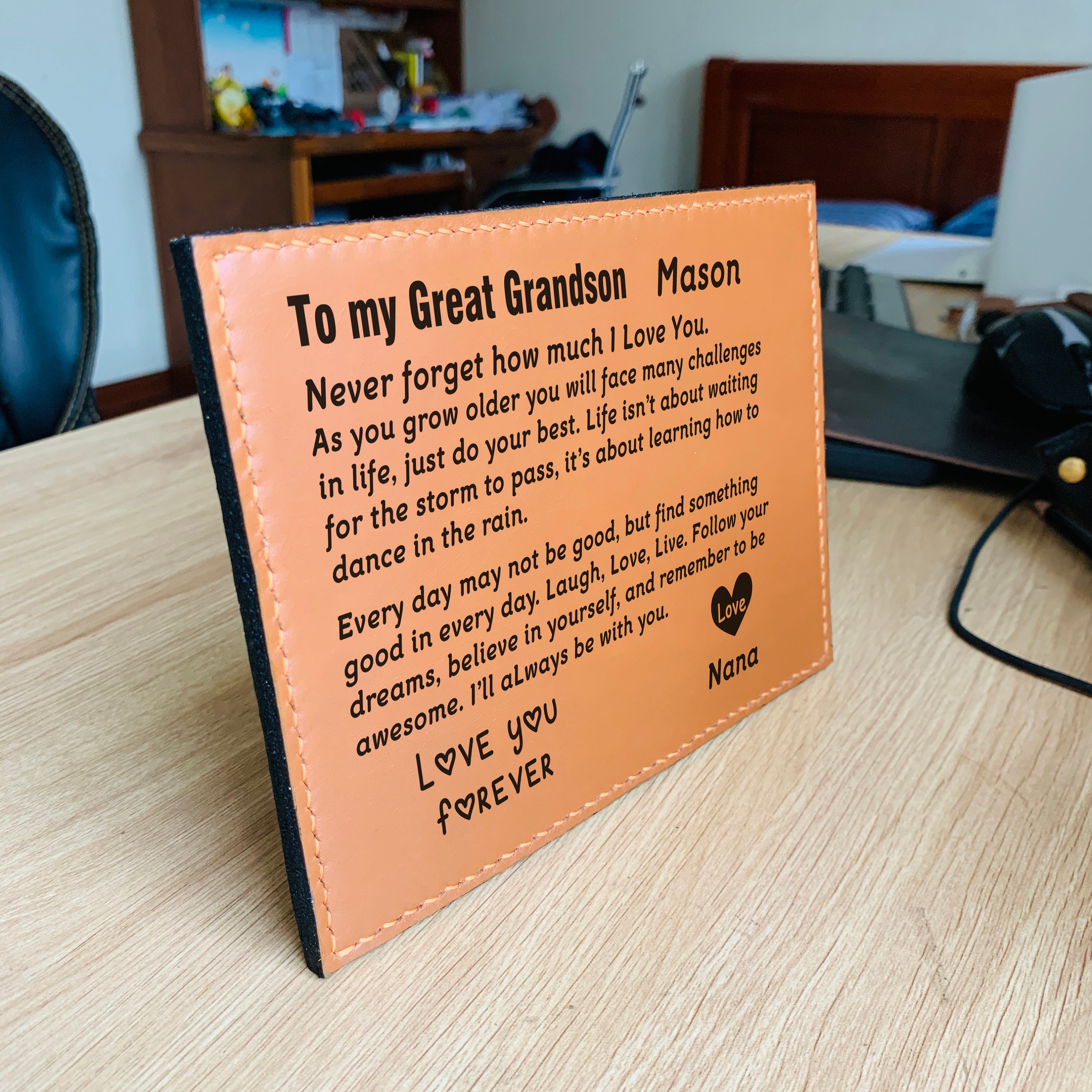 To My Great Grandson Love You Forever Personalized Leather Frame Gift ...