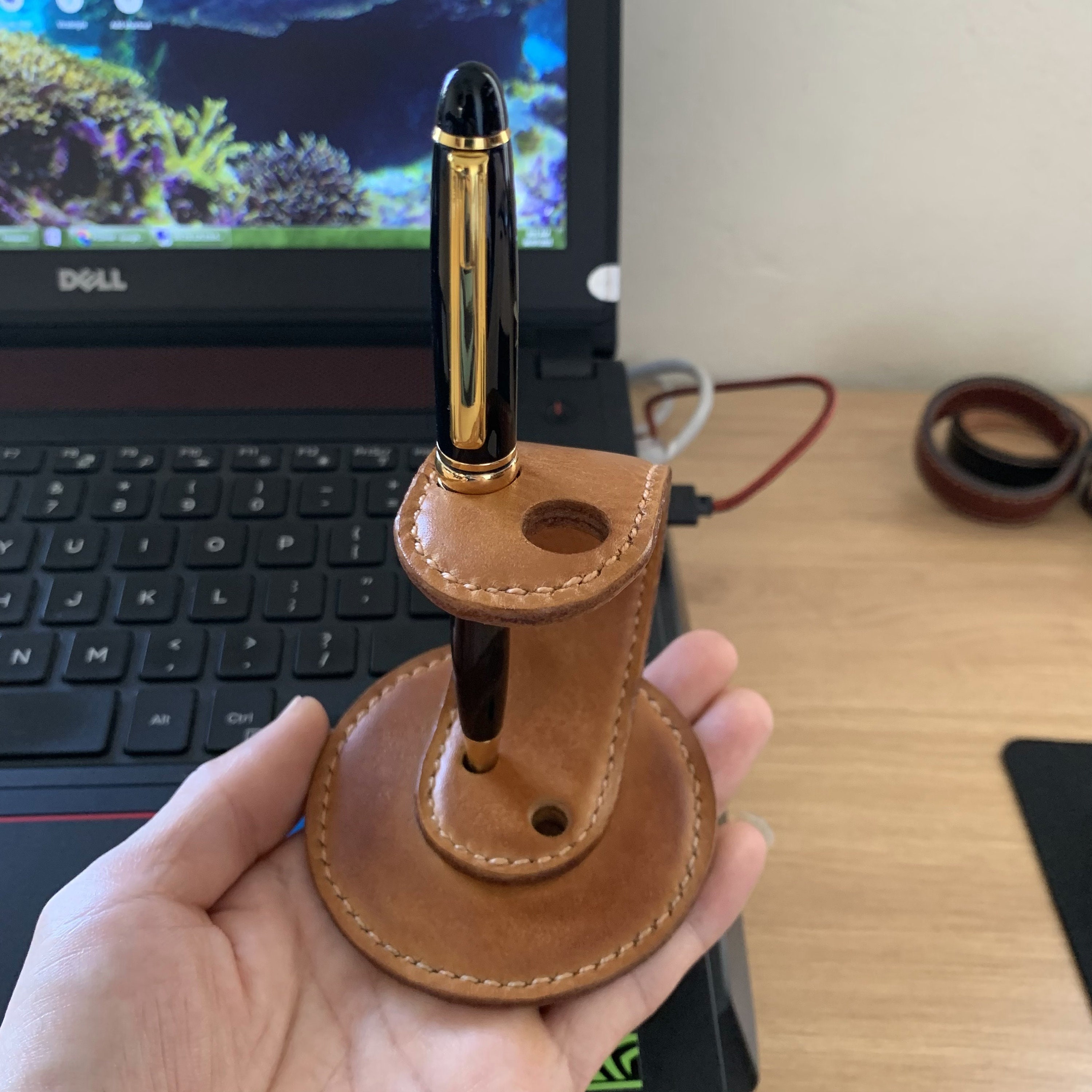Leather Desk Pen Holder, Leather Pen Stand for Desk, Gift for Boss ...