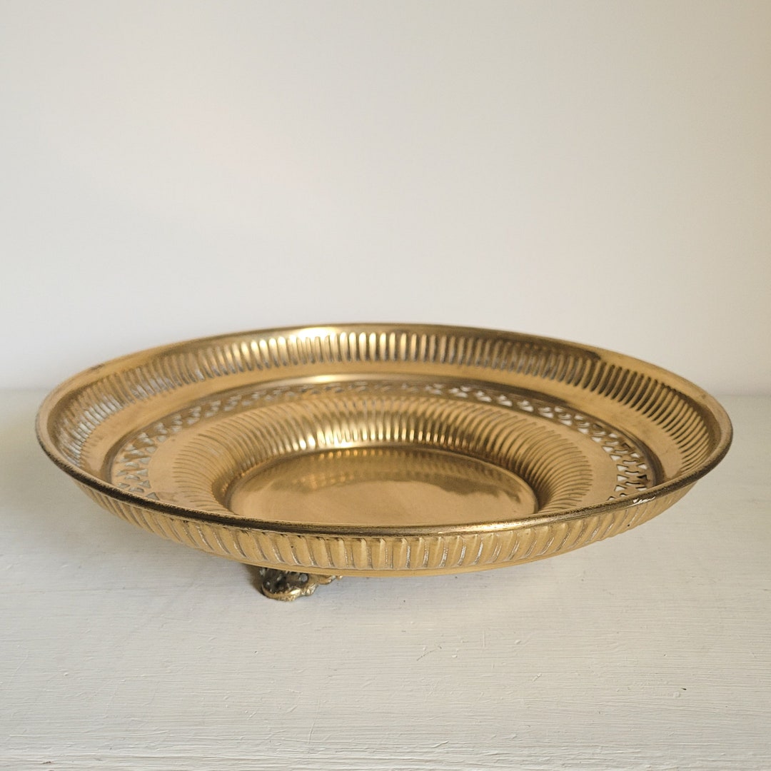 Round Brass Footed Tray - Etsy